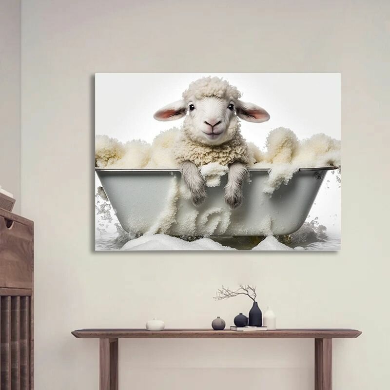 Картина "Овечка в ванной комнате" ВсеКартиныТут, поп-арт, 40х30 см