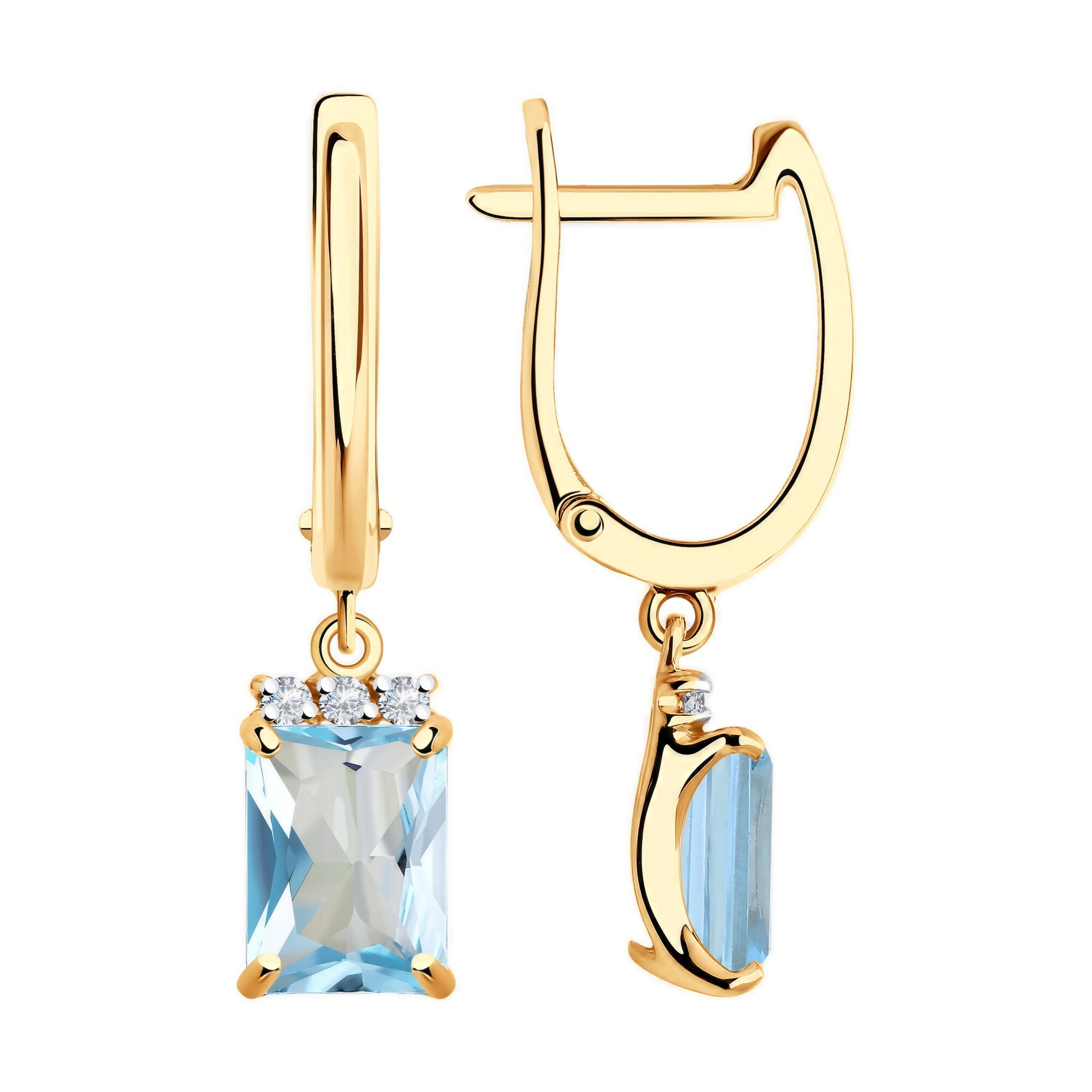 Серьги, красное золото, 585 проба, топаз, фианит