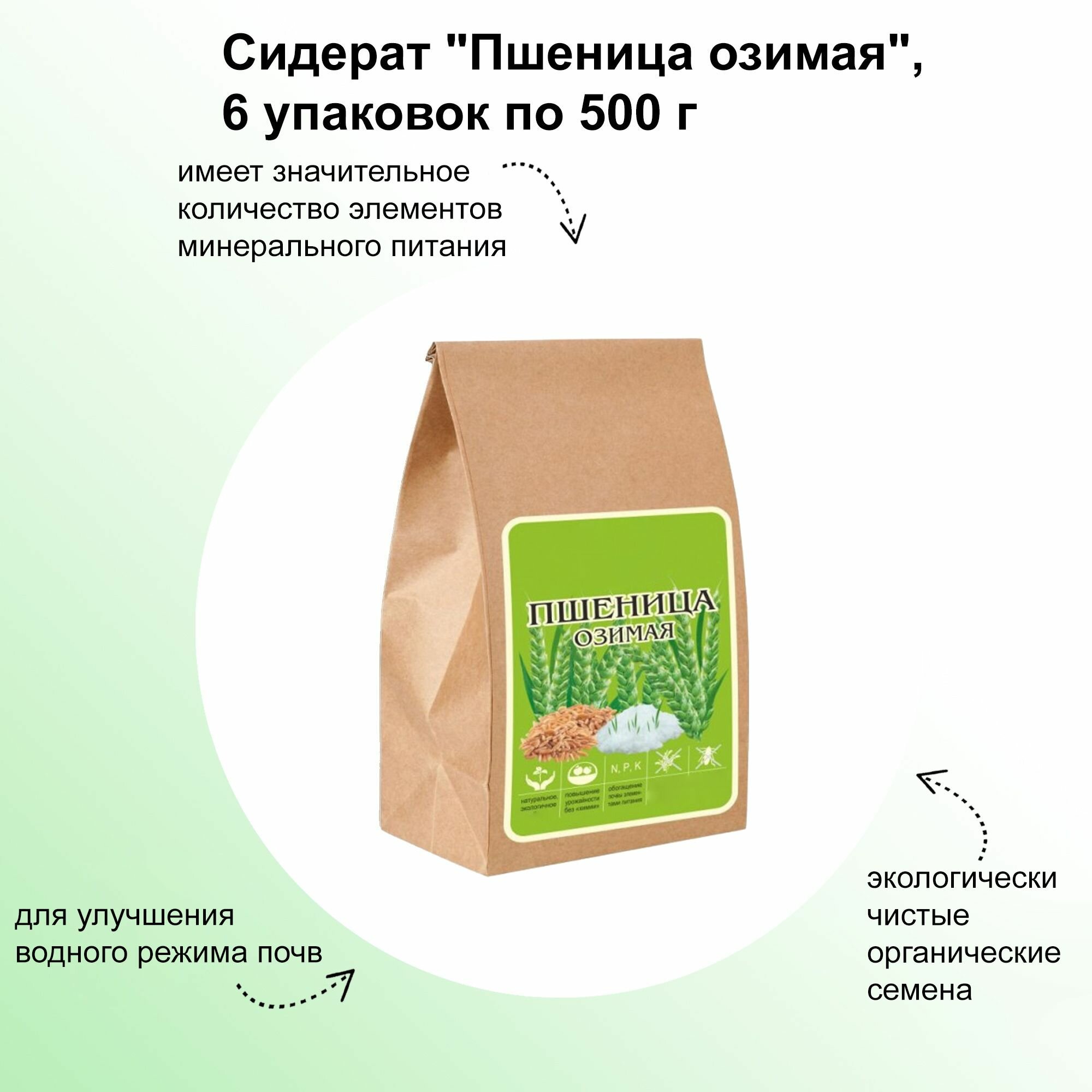 Сидераты семена для огорода "Пшеница озимая" 6x0,5кг экологически чистое органическое удобрение, улучшает структуру почвы, обогащает ее азотом и микроэлементами, способствует накоплению гумуса