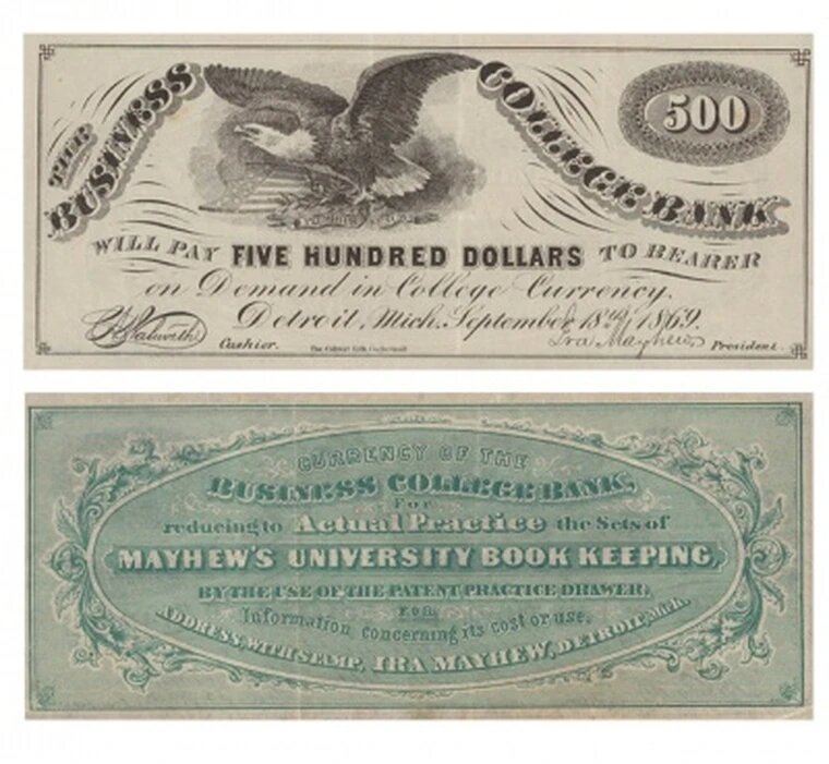 Сертификат 500 долларов 1869 США Колледж Хиллсдейл, сувенирная копия, банкноты и купюры редкие коллекционные