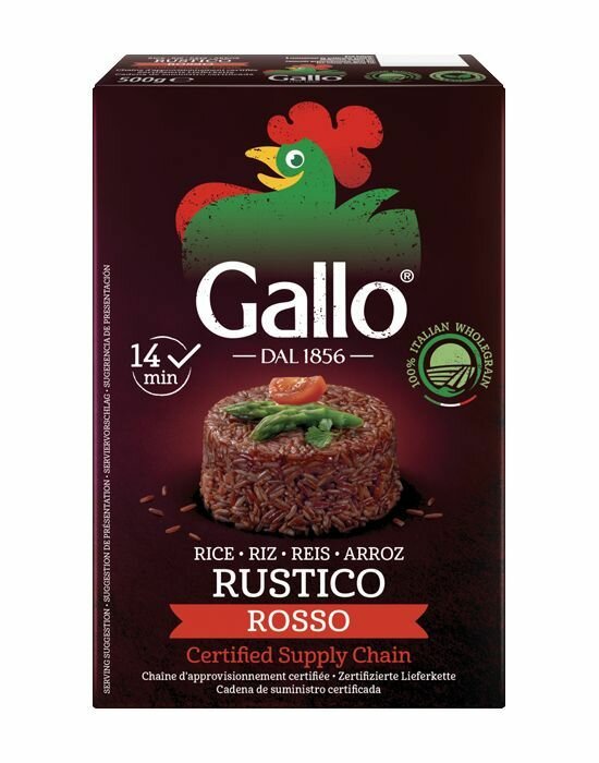 Рис красный "Gallo" Rustico Rosso, цельнозерновой, нешлифованный, среднезерный, Италия, 500 г