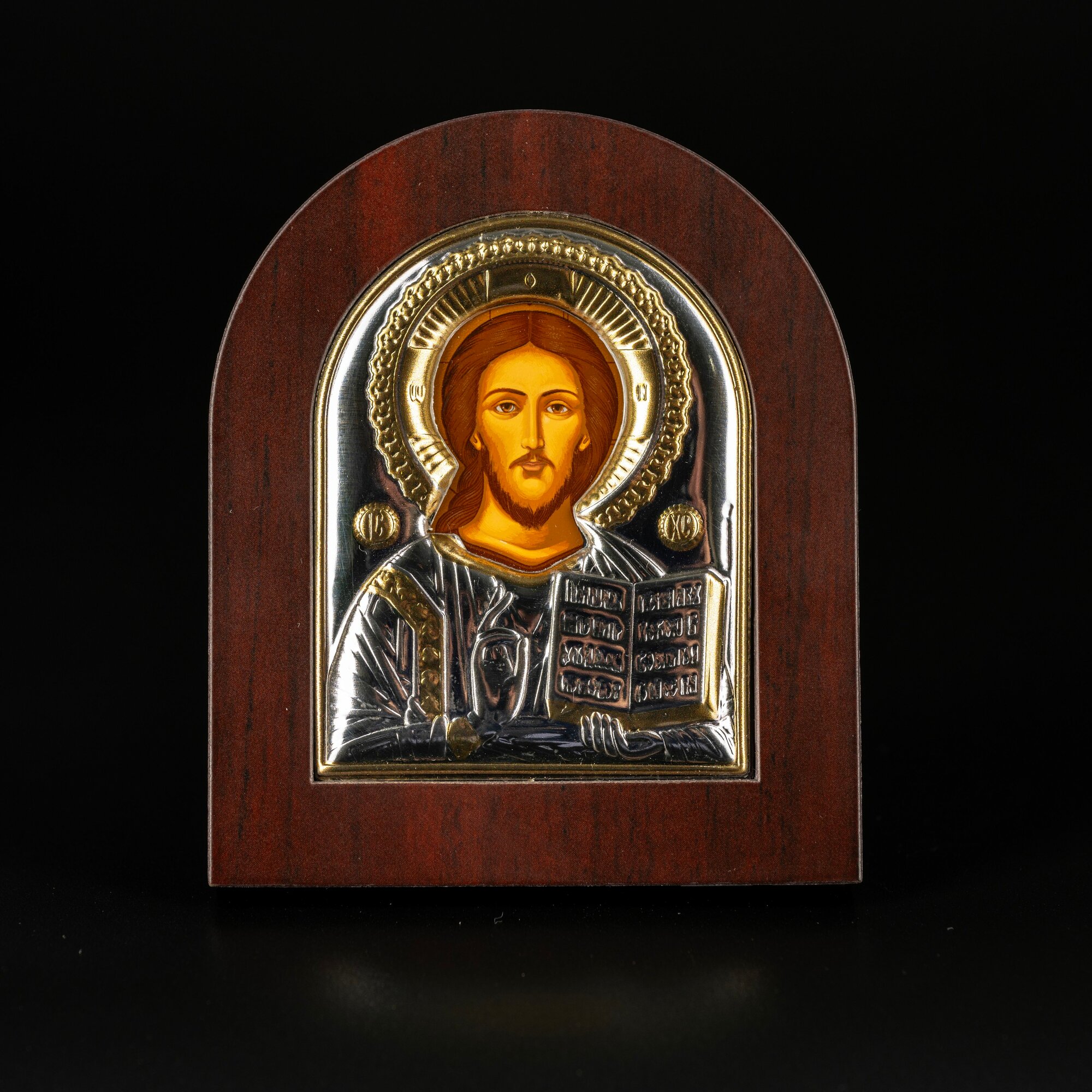 Серебряная икона Silver Axion Спаситель, Греческая, Арочная, высота 10см