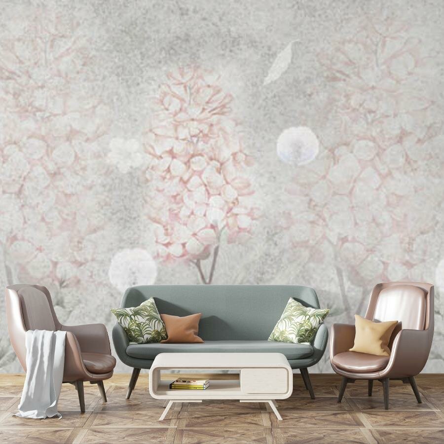 Фотообои Гортензия и одванчики 13-643-S-Холст 270 x 200 см (ВхШ) Бесшовные, флизелиновые, влагостойкие обои