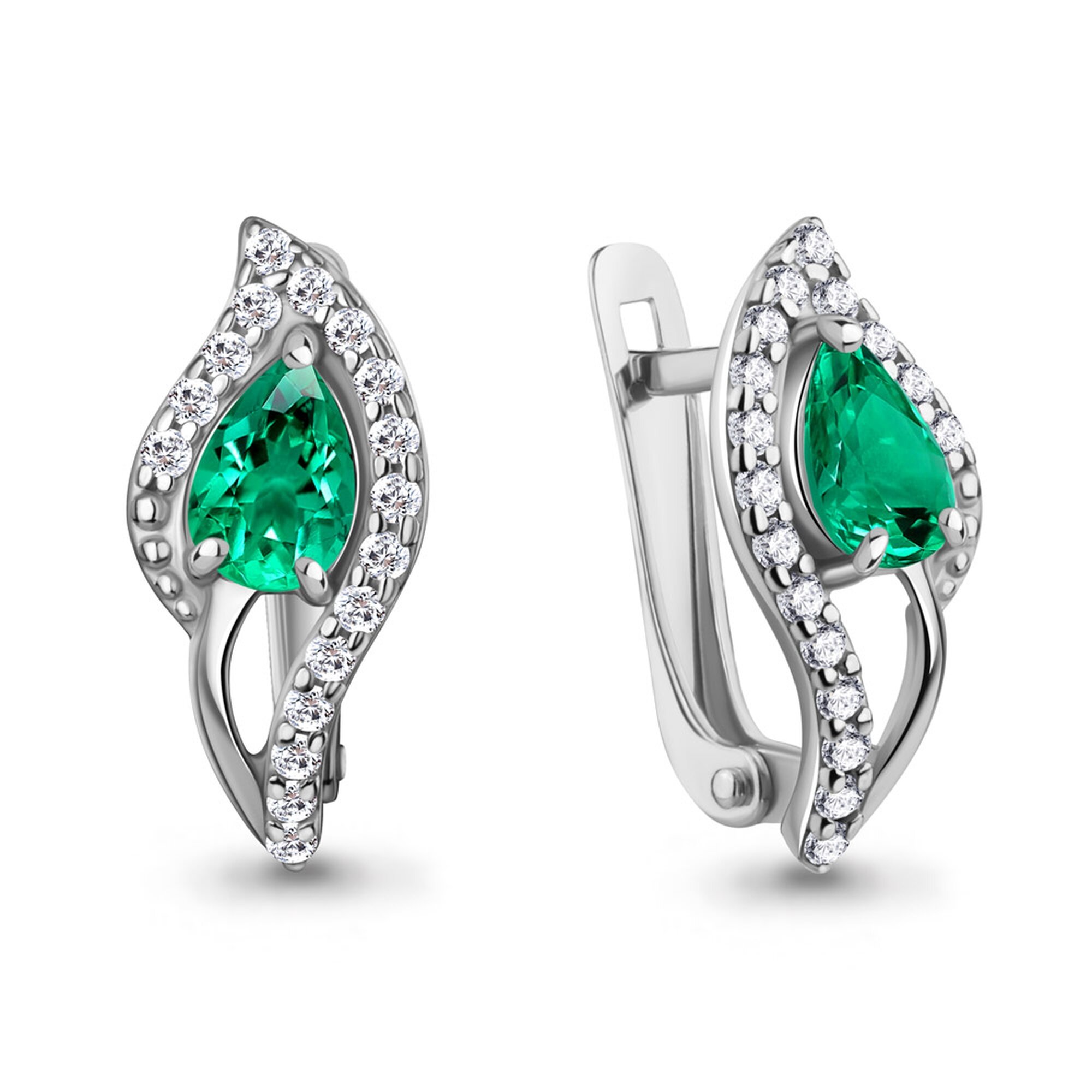 Серьги, серебро, 925 проба, родирование, фианит, изумруд синтетический