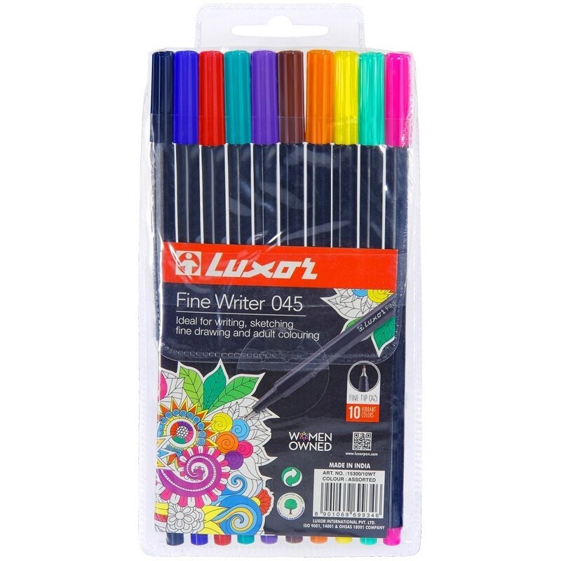 Набор капиллярных ручек Luxor "Fine Writer 045", 10 цветов, 0,8 мм, европодвес (15300/10WT)
