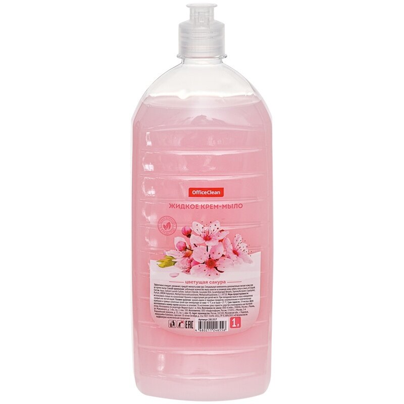 Мыло-крем жидкое OfficeClean "Цветущая сакура", с дозатором, 1 л (281357)