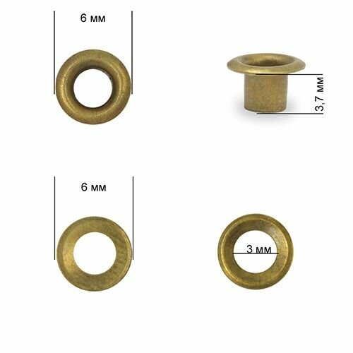 Люверсы TBY сталь № 1,7 диаметр 3 мм, h 3,7 мм цвет антик, упаковка 1000 шт
