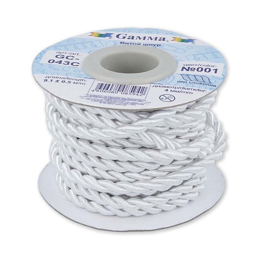 Шнур Gamma 4 мм GC-043C витой 9.1 м +- 0.5 м №001 Белый