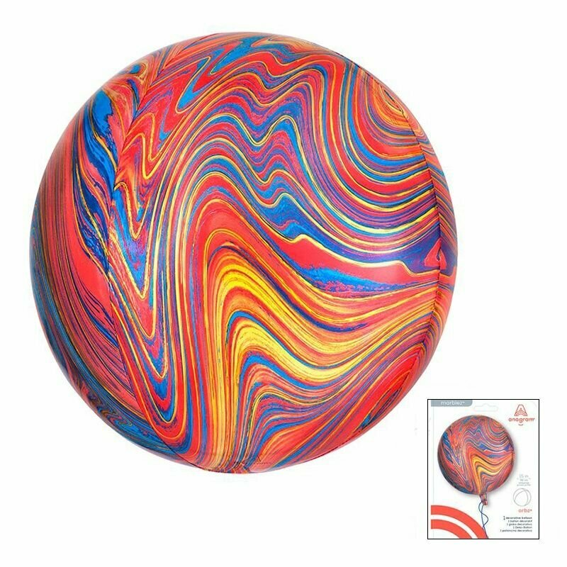 Фольгированный шар Anagram Сфера, 3D, разноцветный мрамор, в упаковке/Colorful Marblez