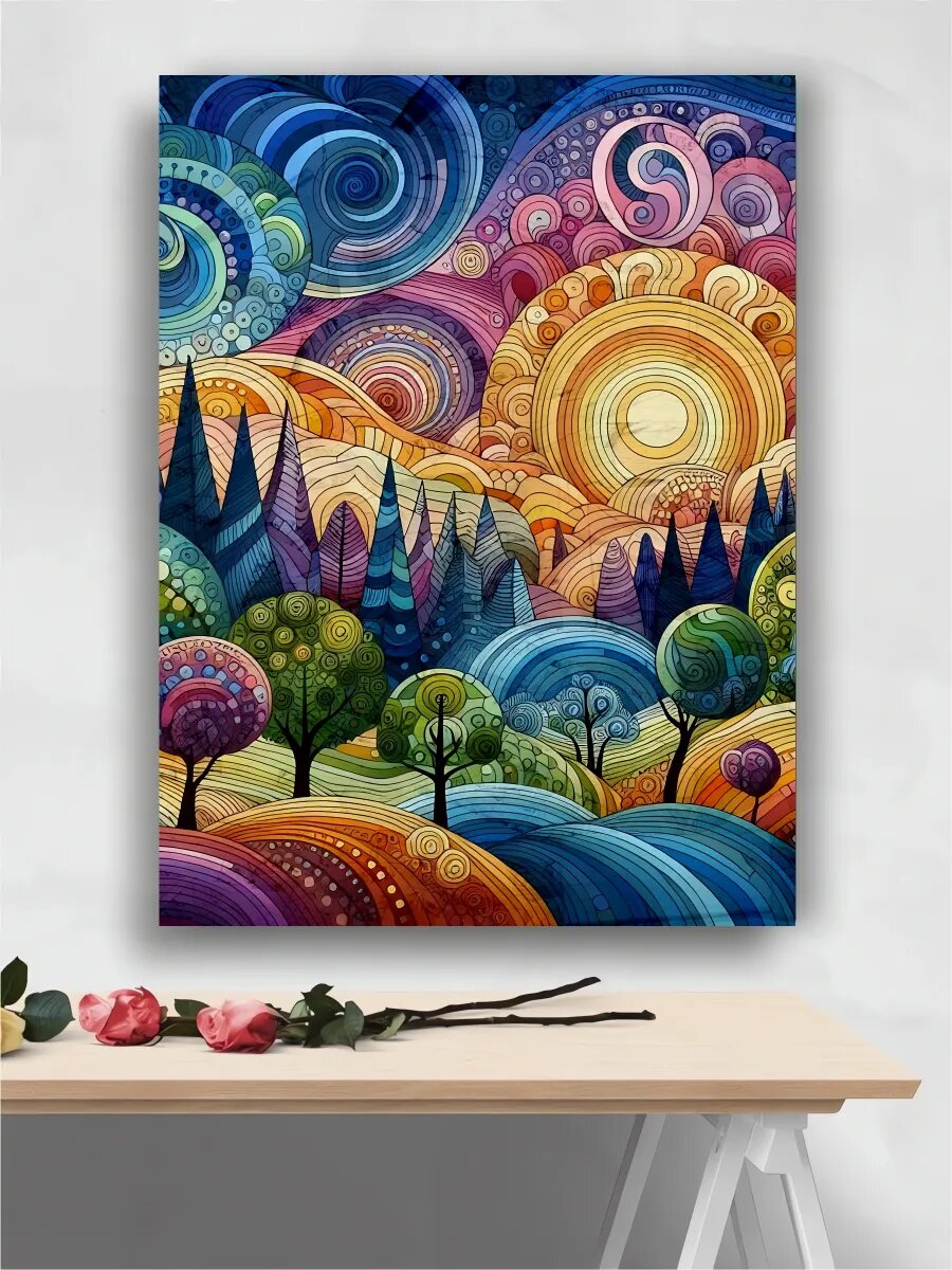 Картина на дереве OSB "Пейзаж витраж"