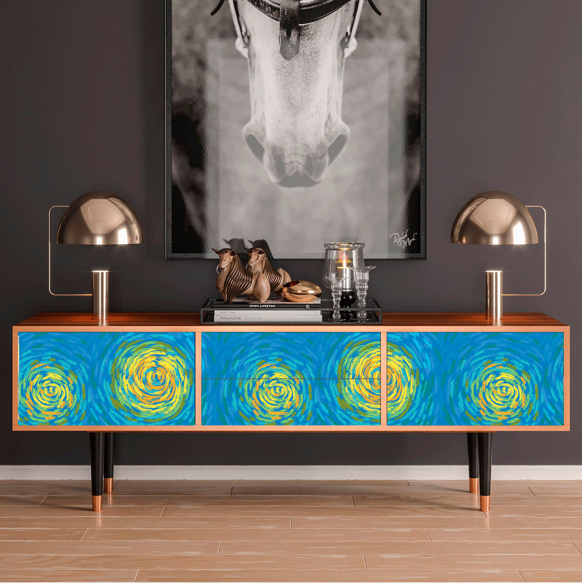 ТВ-Тумба - STORYZ - T4 Van Gogh Lights, Размер - 170 x 59 x 48 см, Цвет корпуса - , Орех