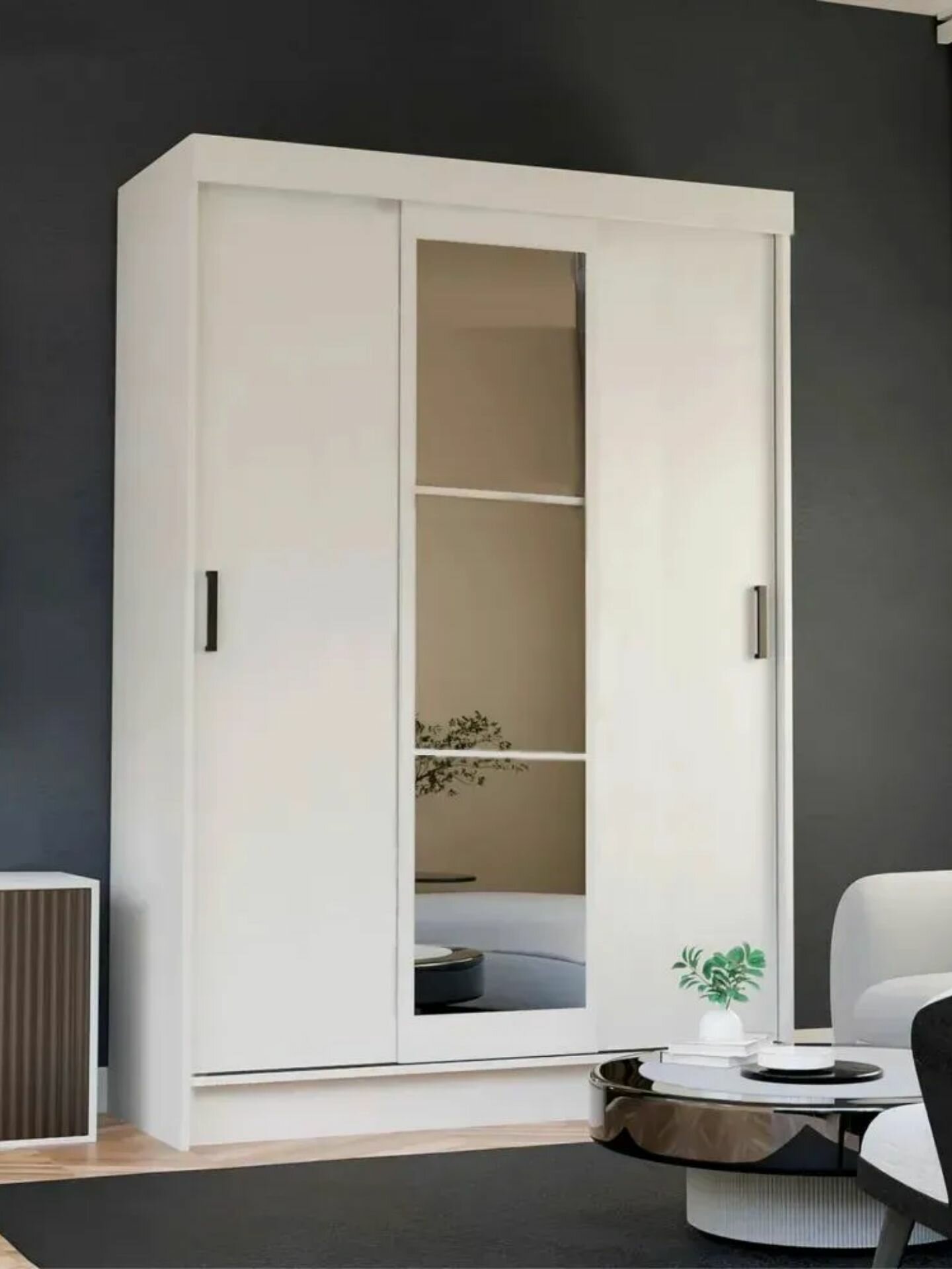 Шкаф-купе Оптимус/ Бруно6/ Тайм ЛДСП белый с зеркалом полками штангой для дома 1310х2000х504 мебельный РАЙ