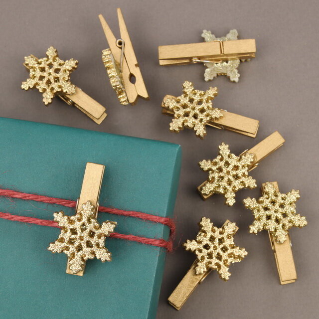 Новогодние прищепки Золотые Снежинки 5 см, 8 шт, Breitner, 14-3144