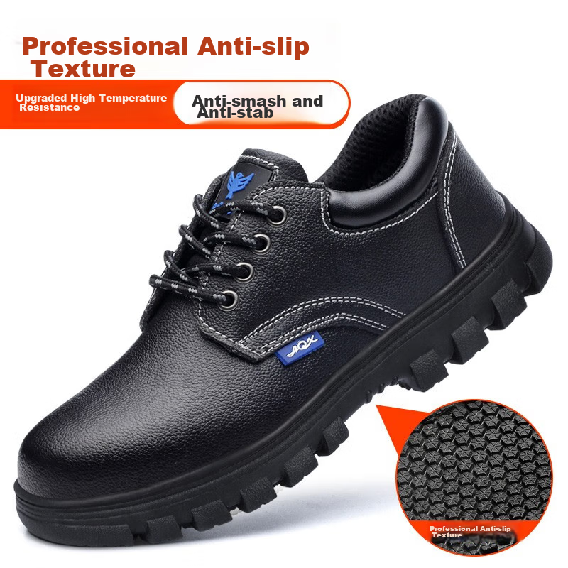 Blue Owl Shield Safety Shoes for Men, Non-Slip Chef Shoes, Anti-Smashing, Anti-Puncture, LA Labor Safety Certified, Cowhide Steel Toe Cap, Steel Midsole, Heat-Resistant Rubber Sole, Protective Work Functional Shoes, 1069 Black, Size 43