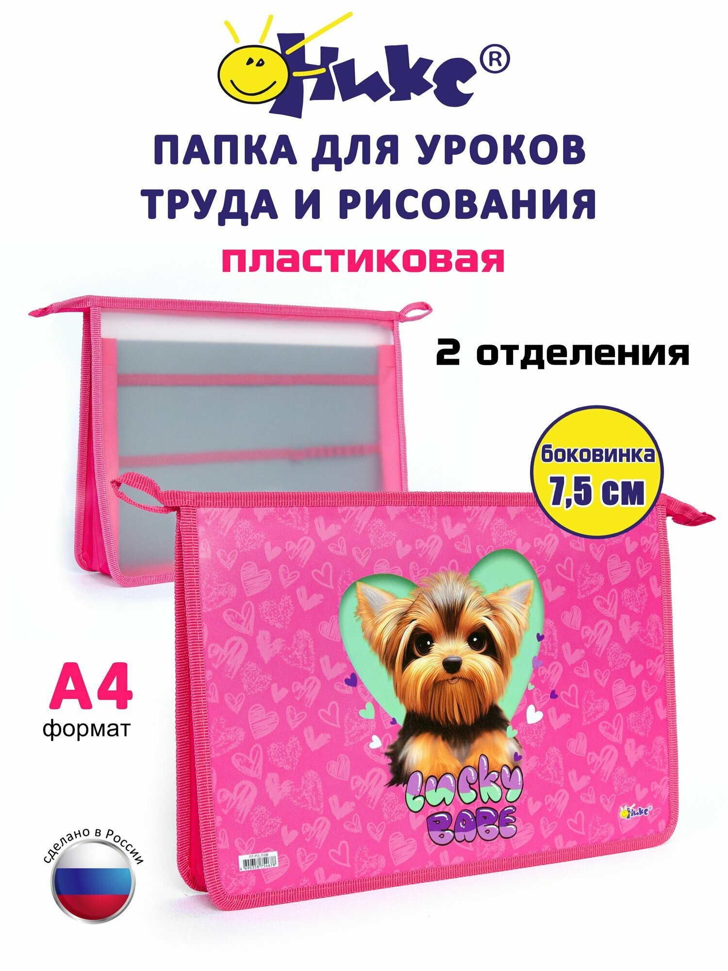 Папка для тетрадей и труда оникс Lucky dog А4 для девочки, школьная, для садика, для дополнительных занятий, изо, технологии, творчества, рисования