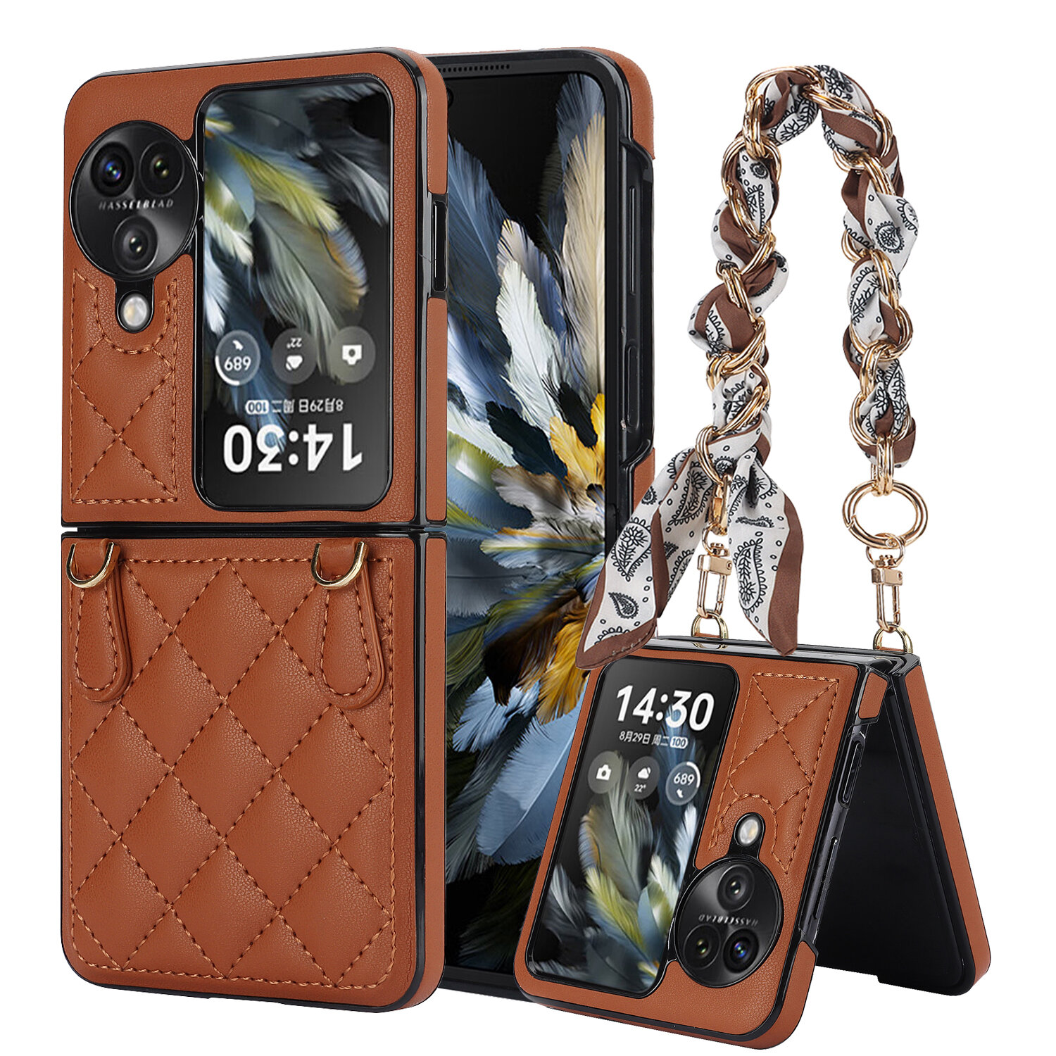 Подходит для OPPO Find N3 Flip / Оппо Файнд Н3 Флип Модный Чехлы для телефонов, сумка-кошелек с длинным ремешком, Файнд Н3 Флип, подставка, soft touch,360° Полная защита, резина, пластик