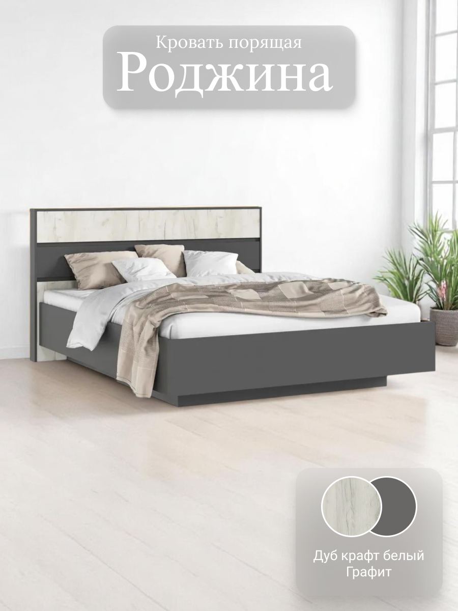 Роджина Кровать парящая 1,6м (ортопед металл) (Дуб Крафт Белый, Графит)