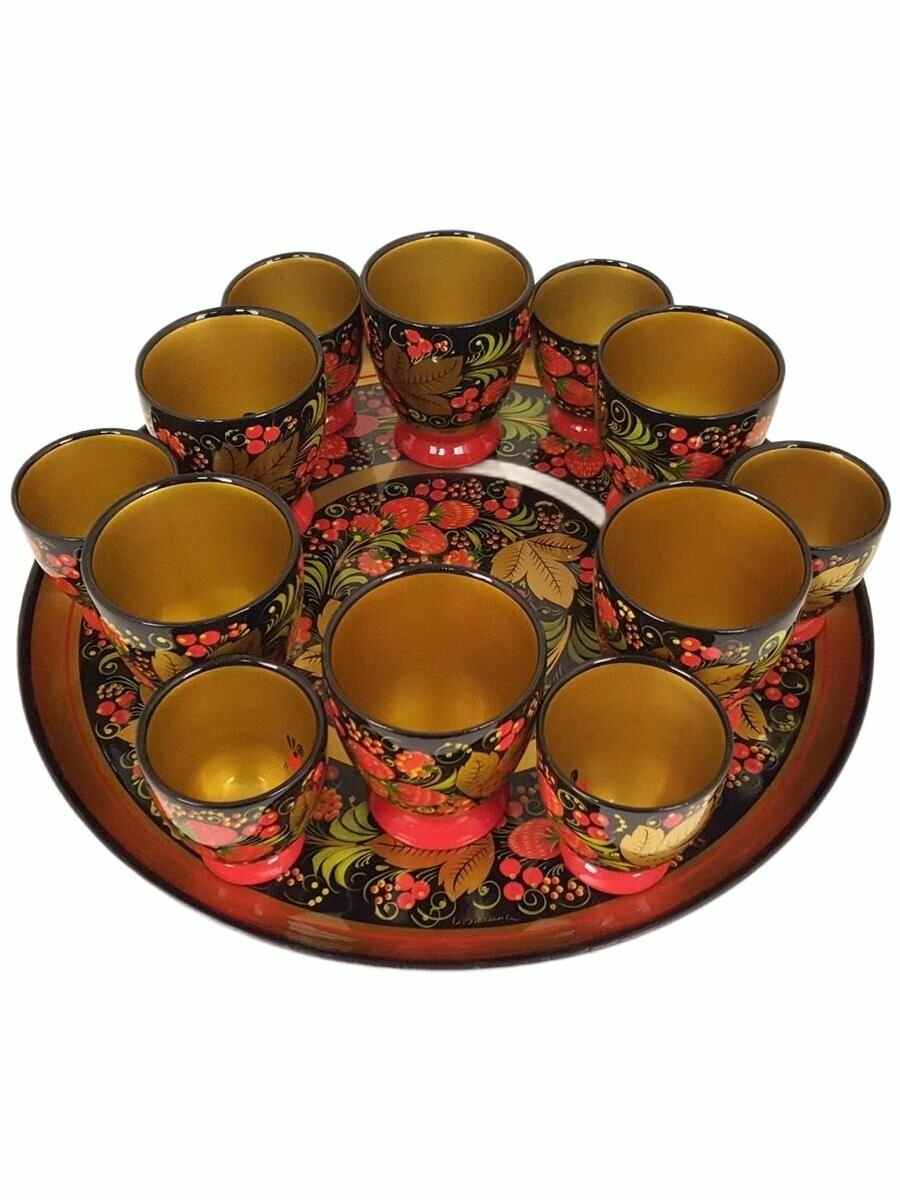 Набор для напитков 13 предметов, Хохломская роспись (Хохлома), ручная авторская работа