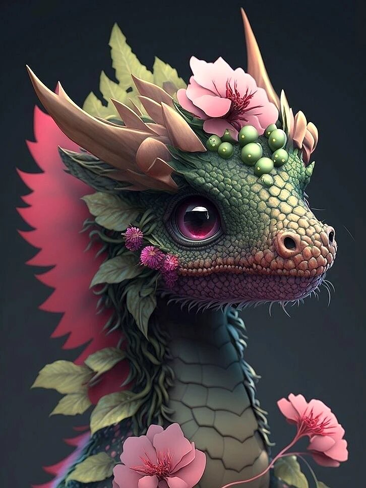 Алмазная мозаика на подрамнике "Маленький Дракон" круглые бриллианты 40х50см