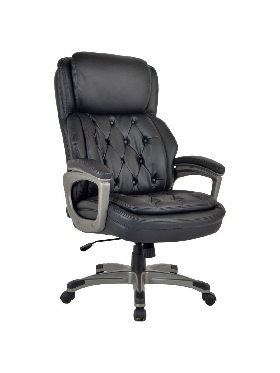 Кресло компьютерное офисное на колесиках, нагрузка до 150 кг, пружинный блок, эко кожа, черное, Brabix Premium, 532945