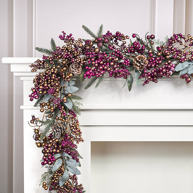 Хвойная гирлянда Baylor 178*15 см с шишками и ягодами, литая 100%, Edelman, 1165308