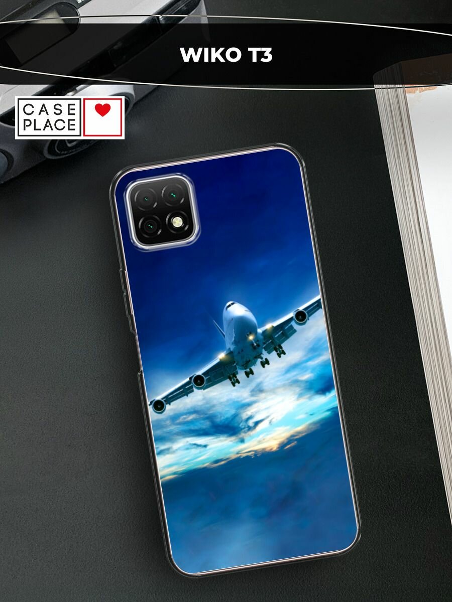 Силиконовый чехол на Wiko T3 / Вико Т3 с принтом "Самолет в небе"