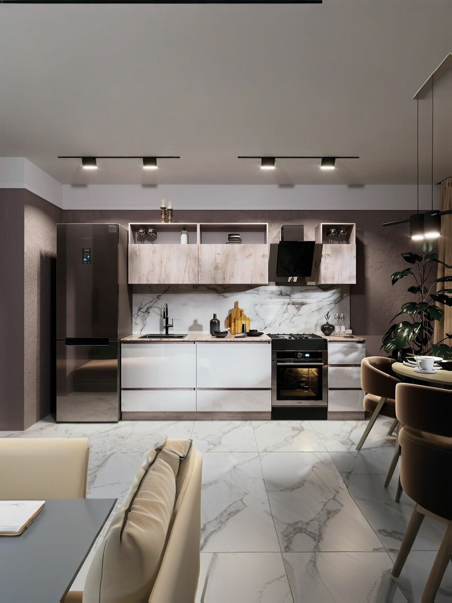 Кухня Зарон "Роса", 200×217,8×60 см, ЛДСП, столешница 26мм, цвет крафт серый/белый