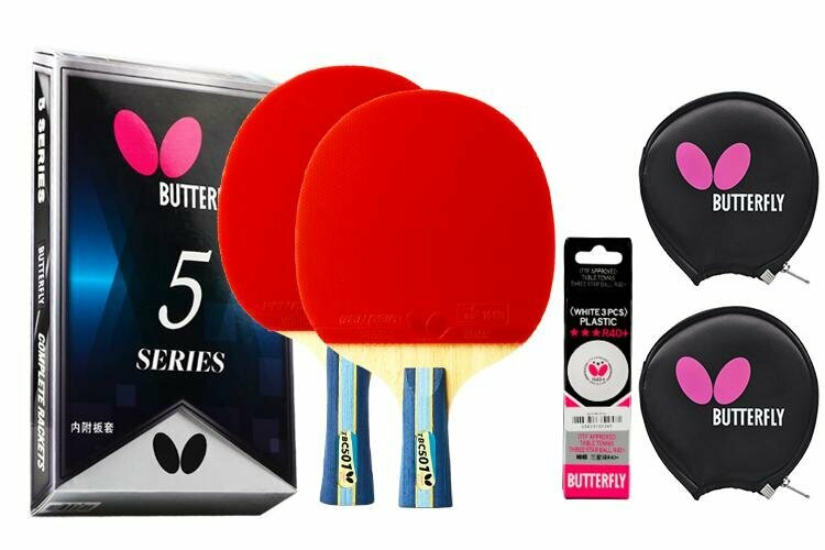 Настольные ракетки для пинг-понга Butterfly 5 Collection, красные, 5051535