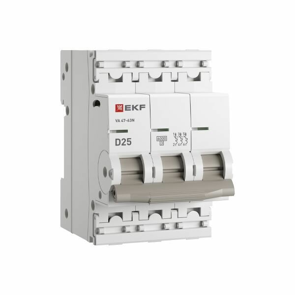 Выключатель автоматический модульный 3п D 25А 6кА ВА 47-63N PROxima, EKF M636325D (1 шт.)