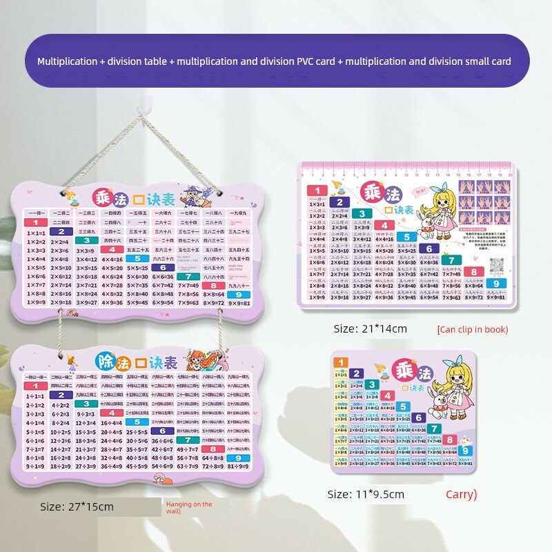 Набор математических карточек для таблицы умножения и деления: розовая настенная диаграмма и карточки для практики, для