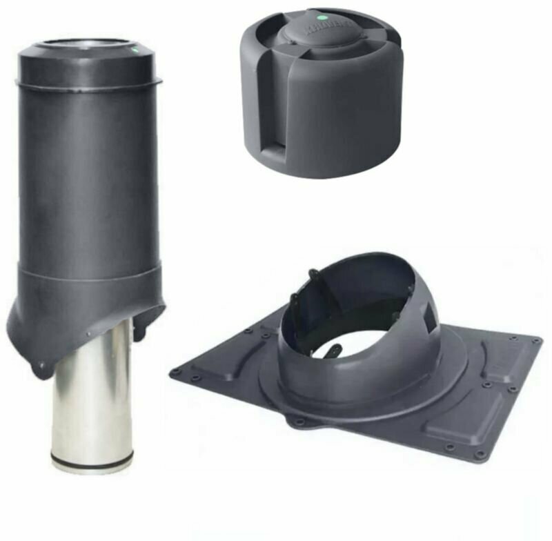 Вентиляционный выход на крышу (комплект) 125 мм h-500 утеплённый Krovent, труба вытяжная на крышу с грибком и проходным элементом для любого типа кровли, серый (Ral 7024)