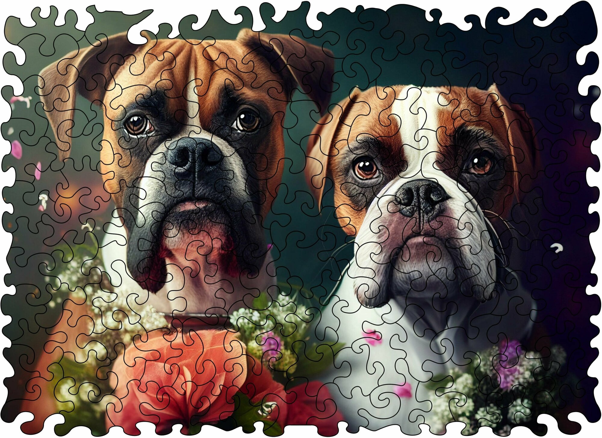 Деревянный пазл BoberBox "Свадьба Боксёров", собаки, 133 деталей