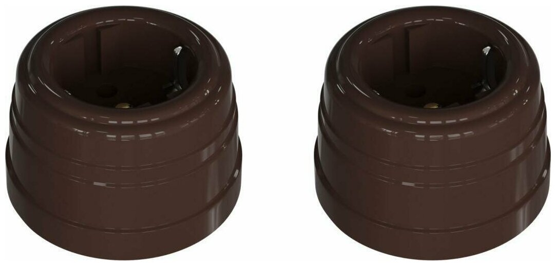 Розетка Мезонинъ Усадьба с заземлением коричневая для открытой проводки (комплект из 2 шт)