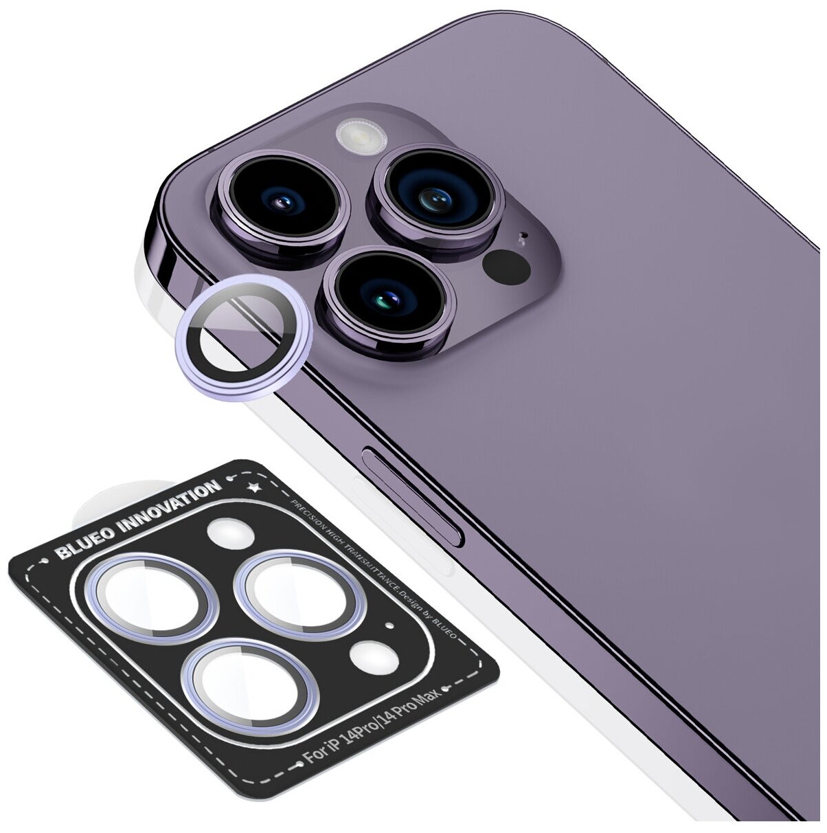 BlueO стекло для iPhone 14 Pro/14 Pro Max, Camera lens Armor metal 3 шт. Purple (+installer)