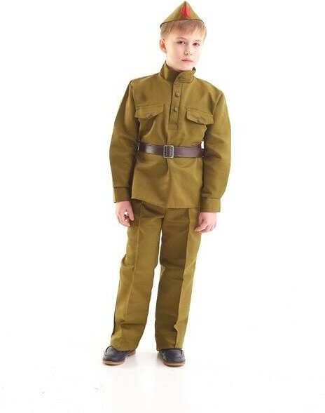 Костюм военного, гимнастёрка, ремень, пилотка, брюки, 8-10 лет, рост 140-152 см, 2086308
