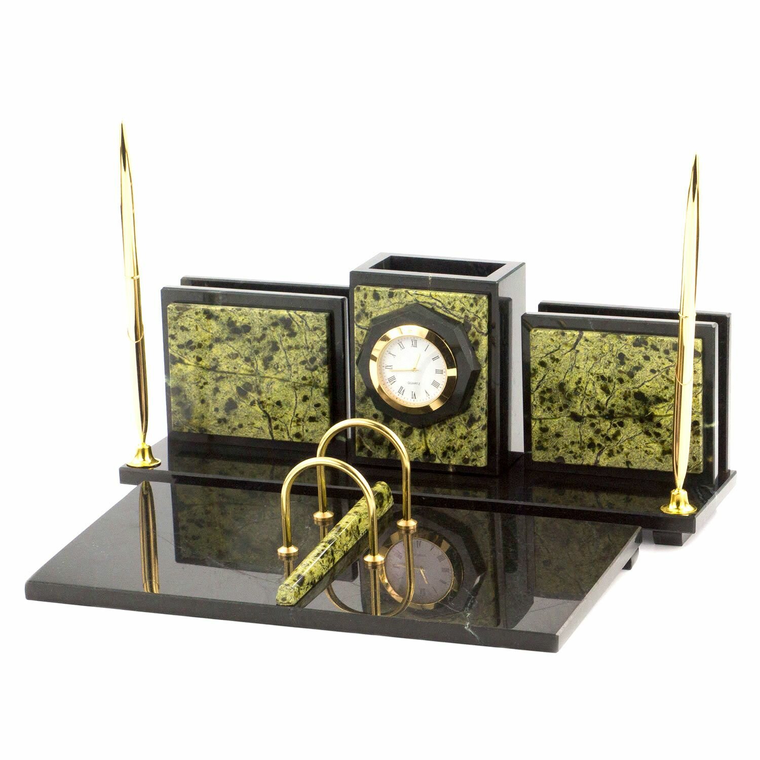 Настольный набор "Офисный" для канцелярских принадлежностей камень змеевик 120046