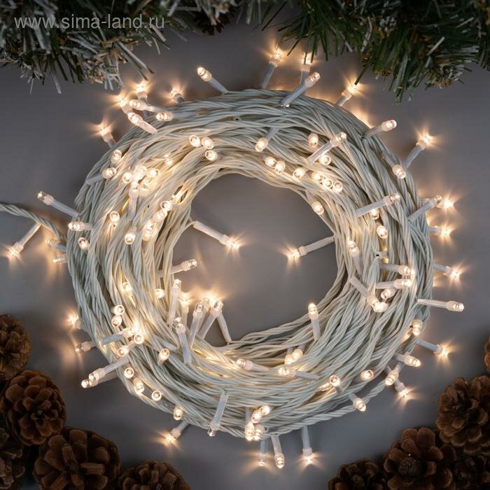 Гирлянда Нить 20 м, IP20, белая нить, 200 LED, свечение тёплое белое, 8 режимов, 220 В