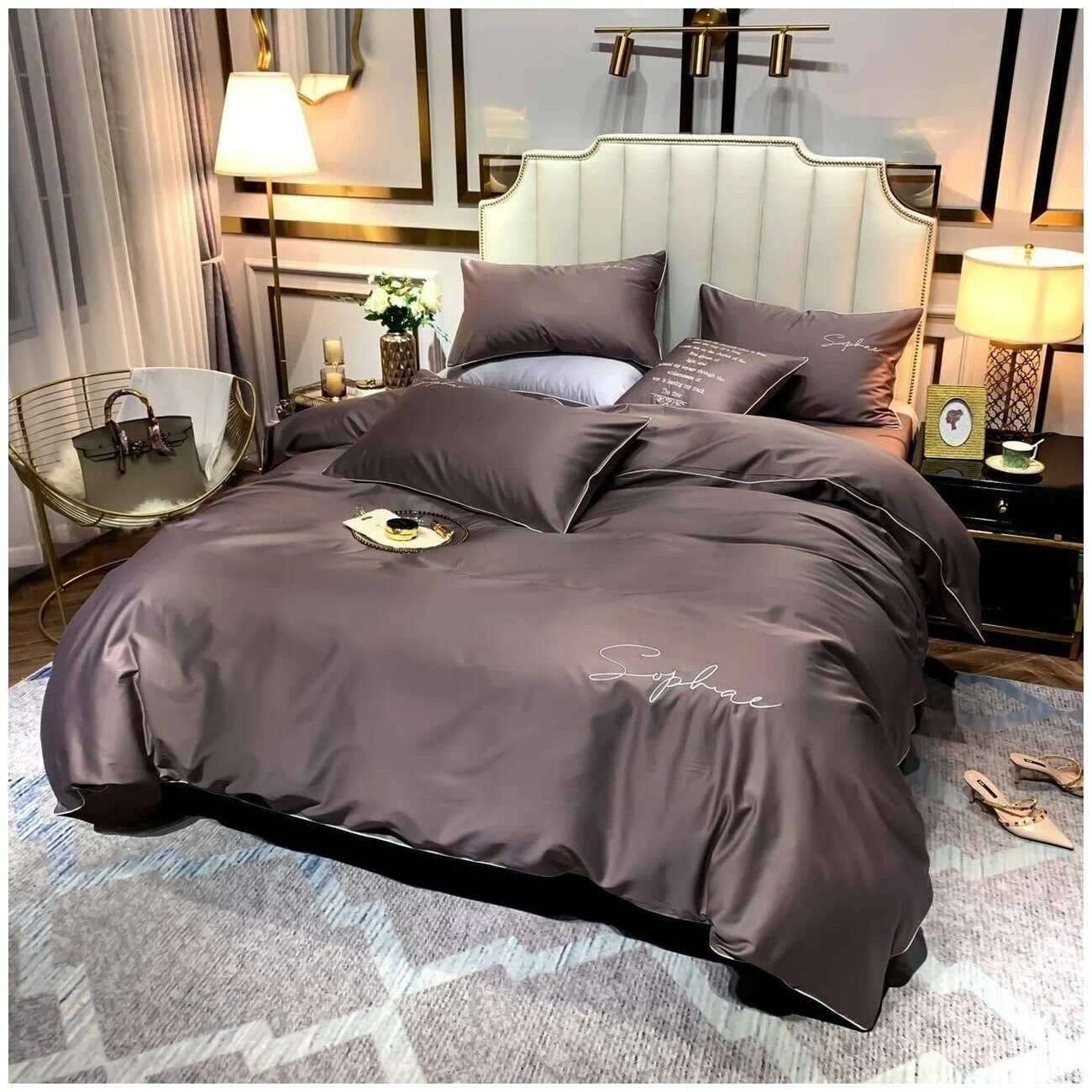 Постельное белье двуспальное / евро / 2-х спальное / Mency / Сатин, Жатка / простыня 220x240/ пододеяльник 200x220/ 4 Наволочки 50x70-2, 70x70-2