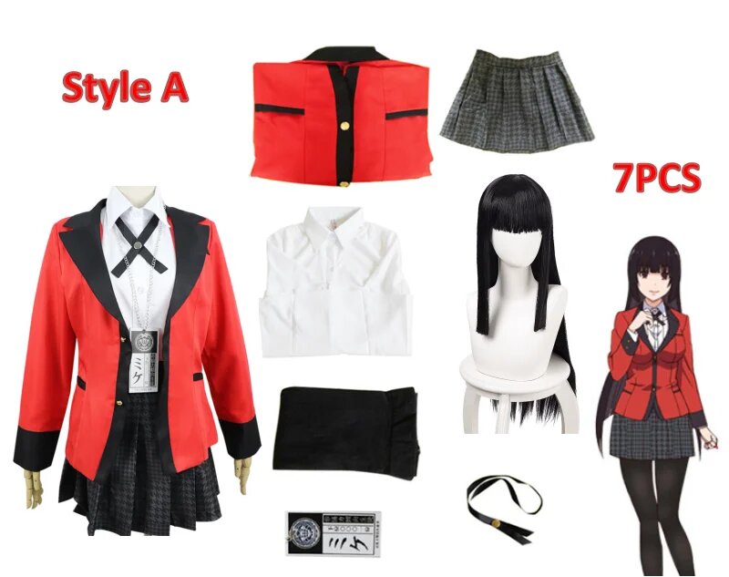 Косплей комплект Jabami Yumeko и Ikishima Midari Красный, М, Full Clothing wig