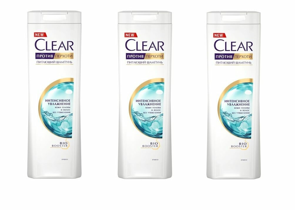 Clear Шампунь Интенсивное увлажнение, 400мл, 3 уп