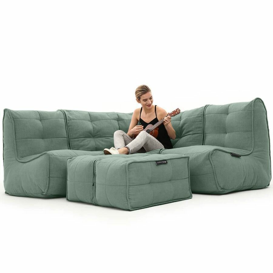 Бескаркасный трехместный диван с оттоманкой Mod4 Corner Deluxe - Pepper Mint (шенилл, серо-зеленый) - для небольших помещений: для дома, дачи, офиса (нераскладной)