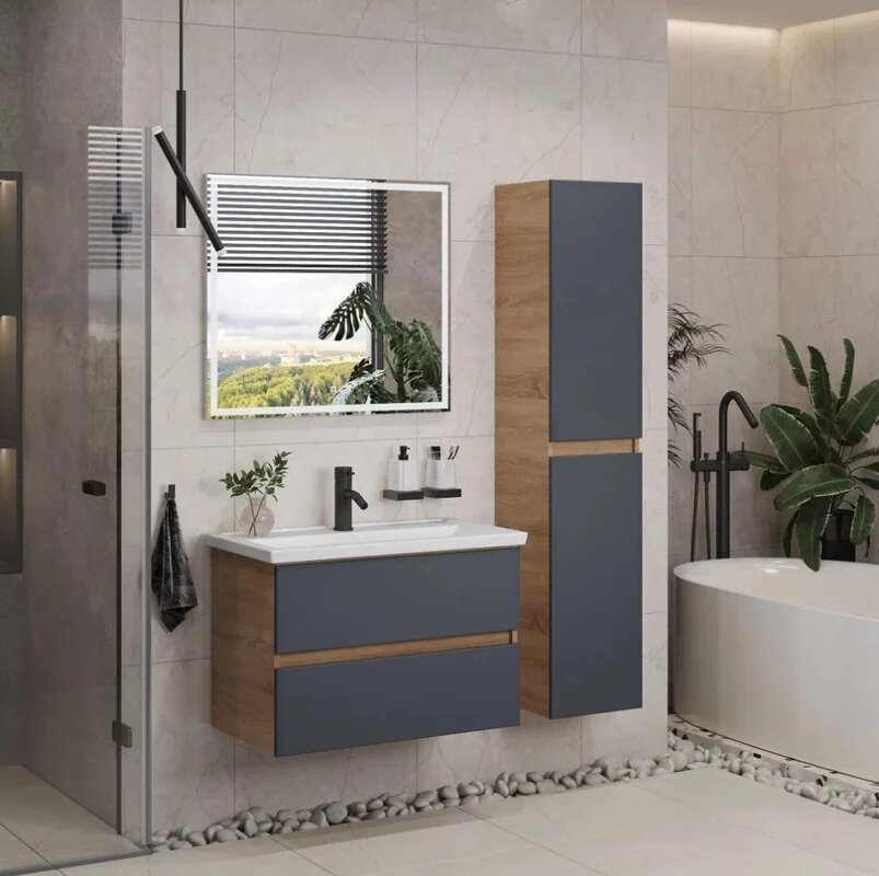 Шкаф-пенал Sanstar Инфинити подвесной, дуб сонома, графит 398.1-3.4.1.