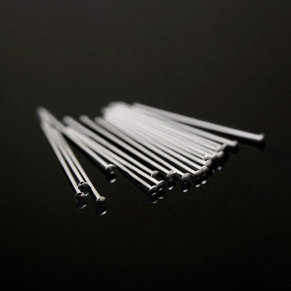 Пины со шляпкой, 20х0.511мм, Корея, базовый материал - латунь, родий, 2 грамма