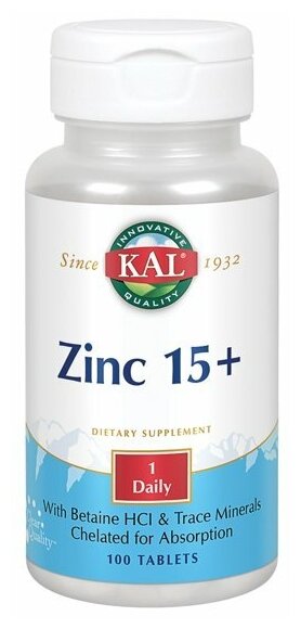 KAL Zinc 15 + (Цинк с Бетаином и микроэлементами) 15 мг 100 таблеток