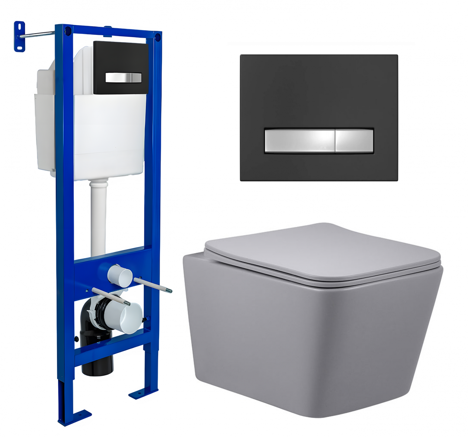 Комплект 3 в 1 инсталляция Berges Atom Line 410 + Унитаз подвесной Vincea Q-Line VT1-12MG + кнопка черная, хром