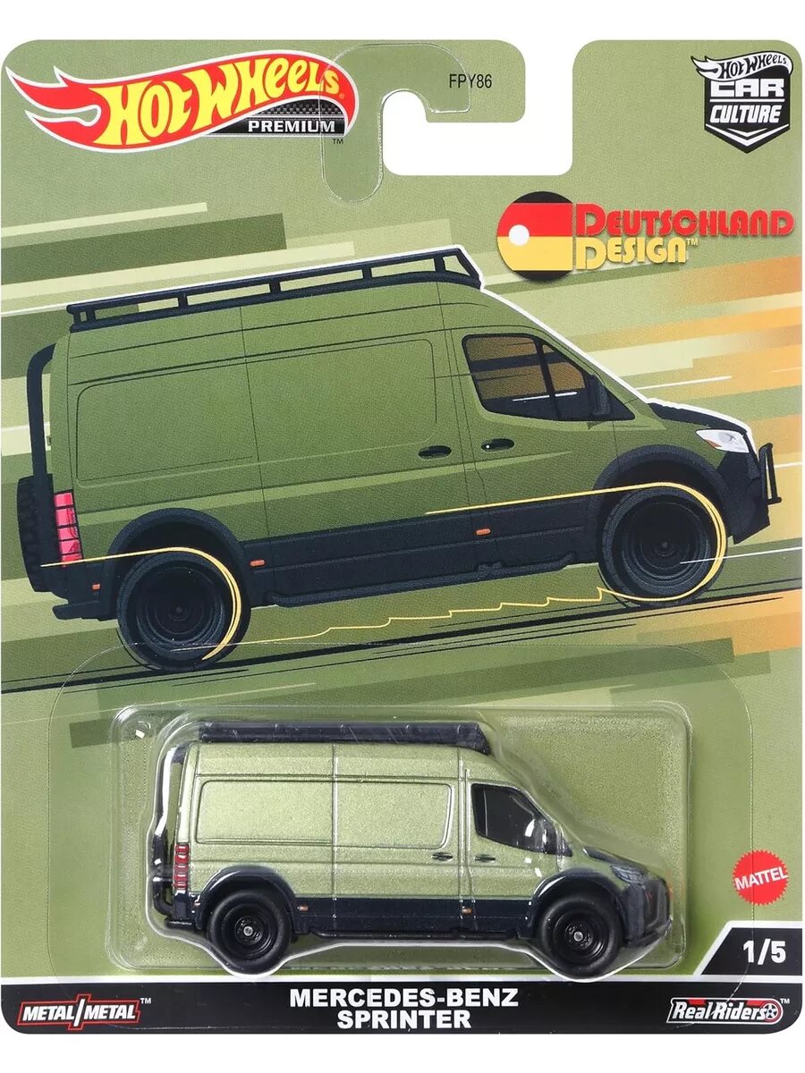 Коллекционная Premium машинка Hot Wheels Mercedes-Benz Sprinter Metalflake Olive (коллекция Car Culture 2022, серия Deutschland Design, 1/5)