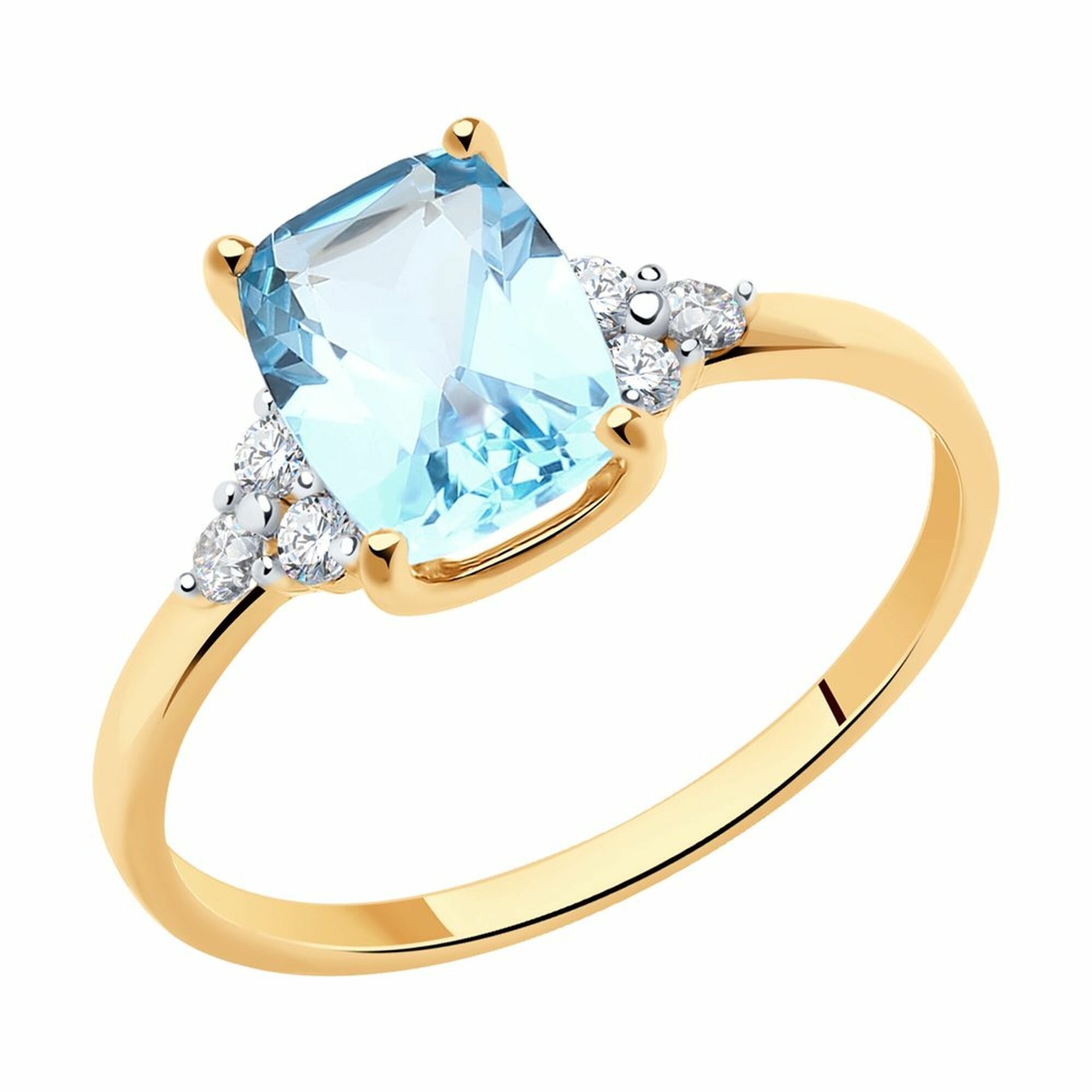 Кольцо, красное золото, 585 проба, фианит, топаз