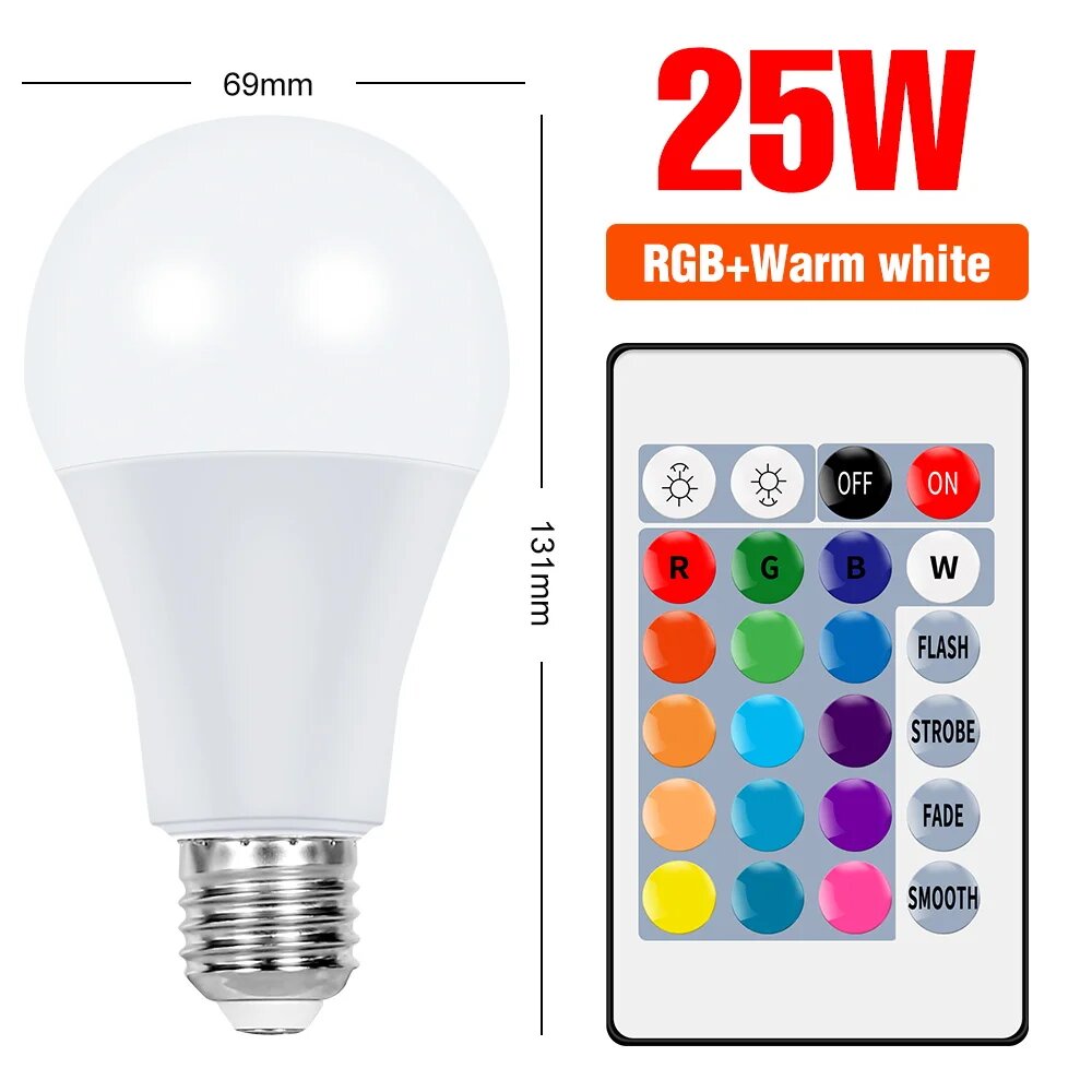RGB лампа 25W с пультом, Warm white