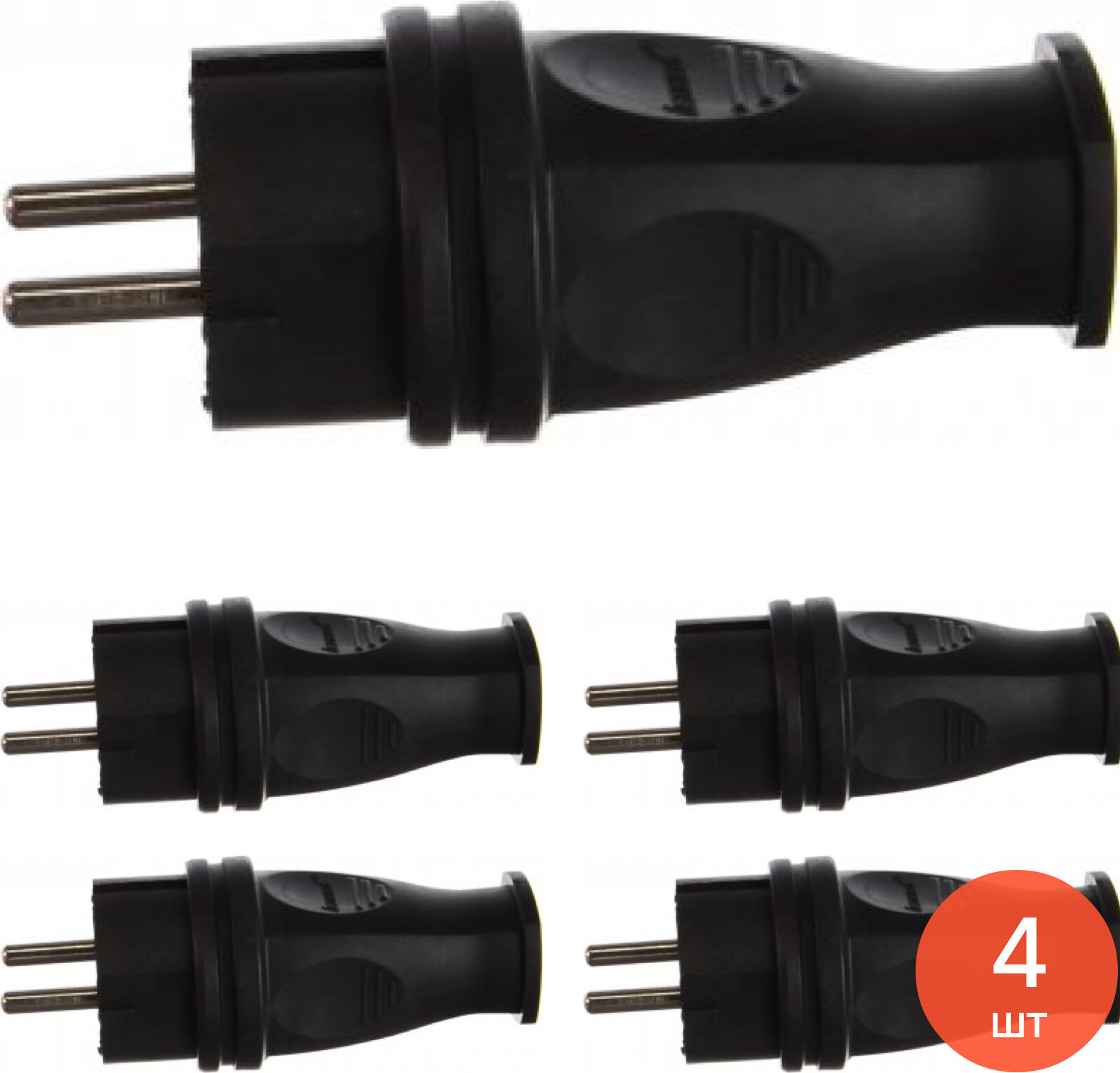 Вилка силовая кабельная Lezard / Лезард однофазная прямая из каучука, черная, 2Р+РЕ 1х16А 220-240V, IP44 / электрика (комплект из 4 шт)
