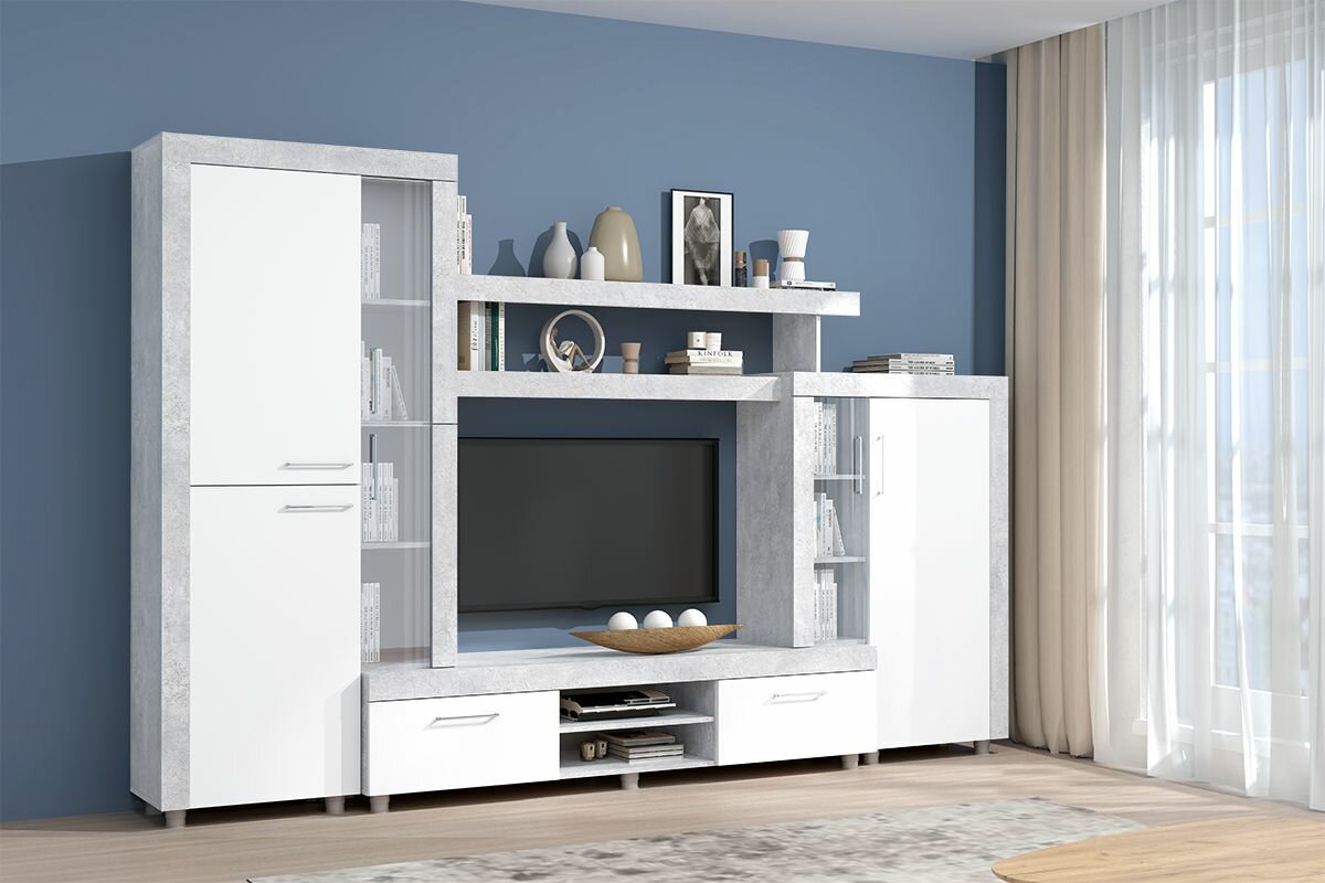 Комплект мебели для гостиной Аллегро композиция 1 Цемент Светлый/Белый